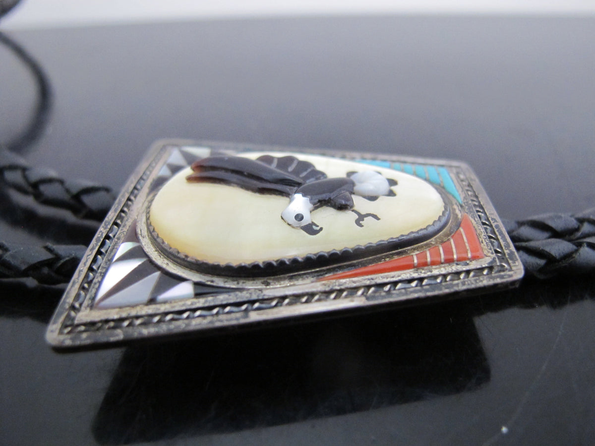 Don DEWA Native ZUNI Sterling Silver FLYING EAGLE Coral TURQUOISE MOP ...