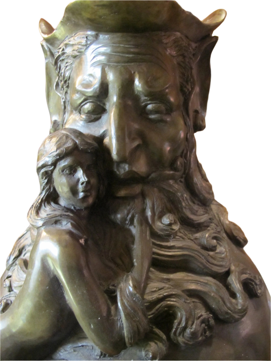 ART NOUVEAU Style SATYR & NYMPH Bronze Figural EWER Urn Statue Sculptu ...