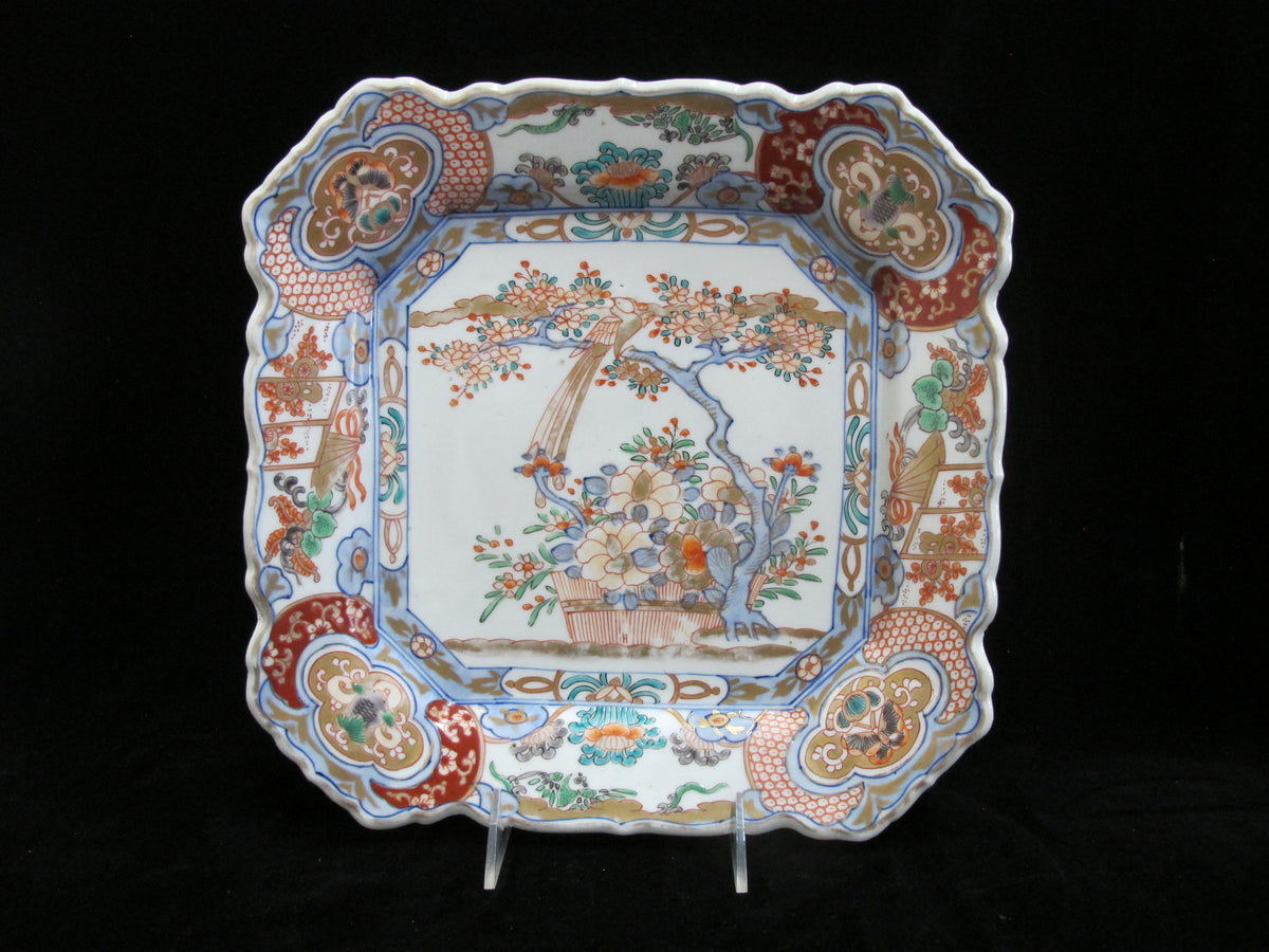 JAPANESE Porcelain IMARI Bird Butterfly FLOWER Design Square 11 1/2" D ...
