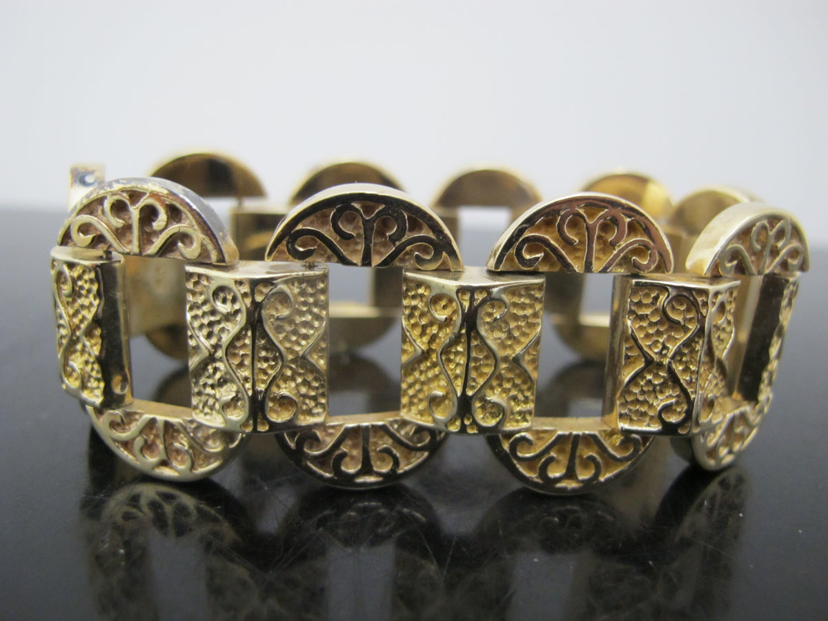 Vintage HEAVY Textured 14k Solid Yellow Gold BOOK CHAIN Link Bracelet ...