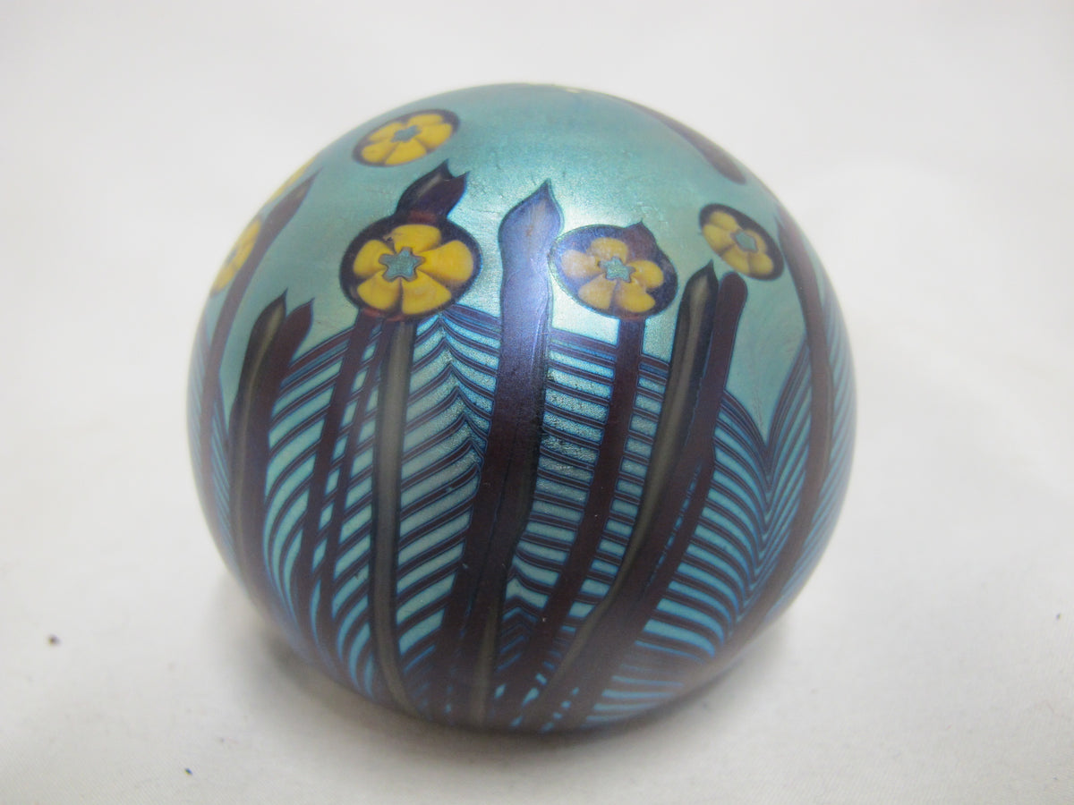 ORIENT & FLUME Iridescent Blue Feather FLOWER & DRAGONFLY Art Glass Pa ...