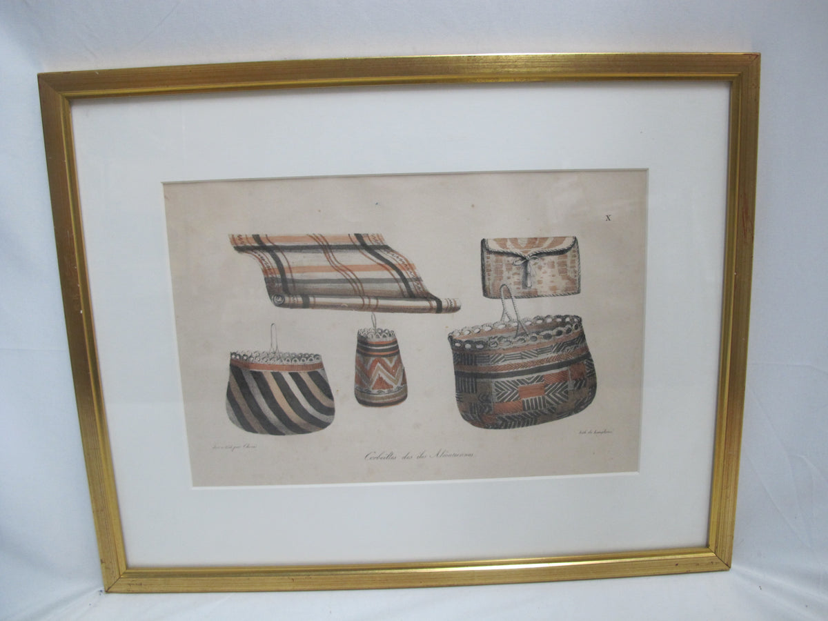 LOUIS CHORIS Hand Tinted c1822 Lithograph Plate X ALEUTIAN BASKETS of ...