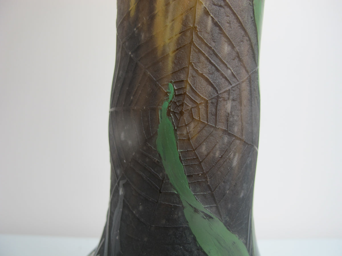Antique DAUM NANCY Etched Enamel ORCHID & INSECT Vase 12.75" Tall Art ...