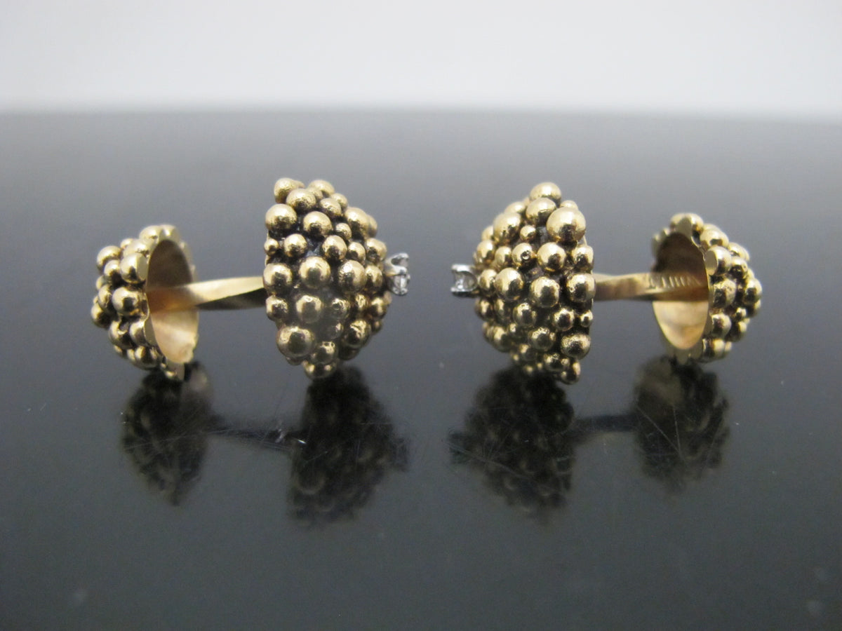 WHITT Georg Jensen 14k Yellow Gold DIAMOND Beaded Berry CUFFLINKS Butt ...