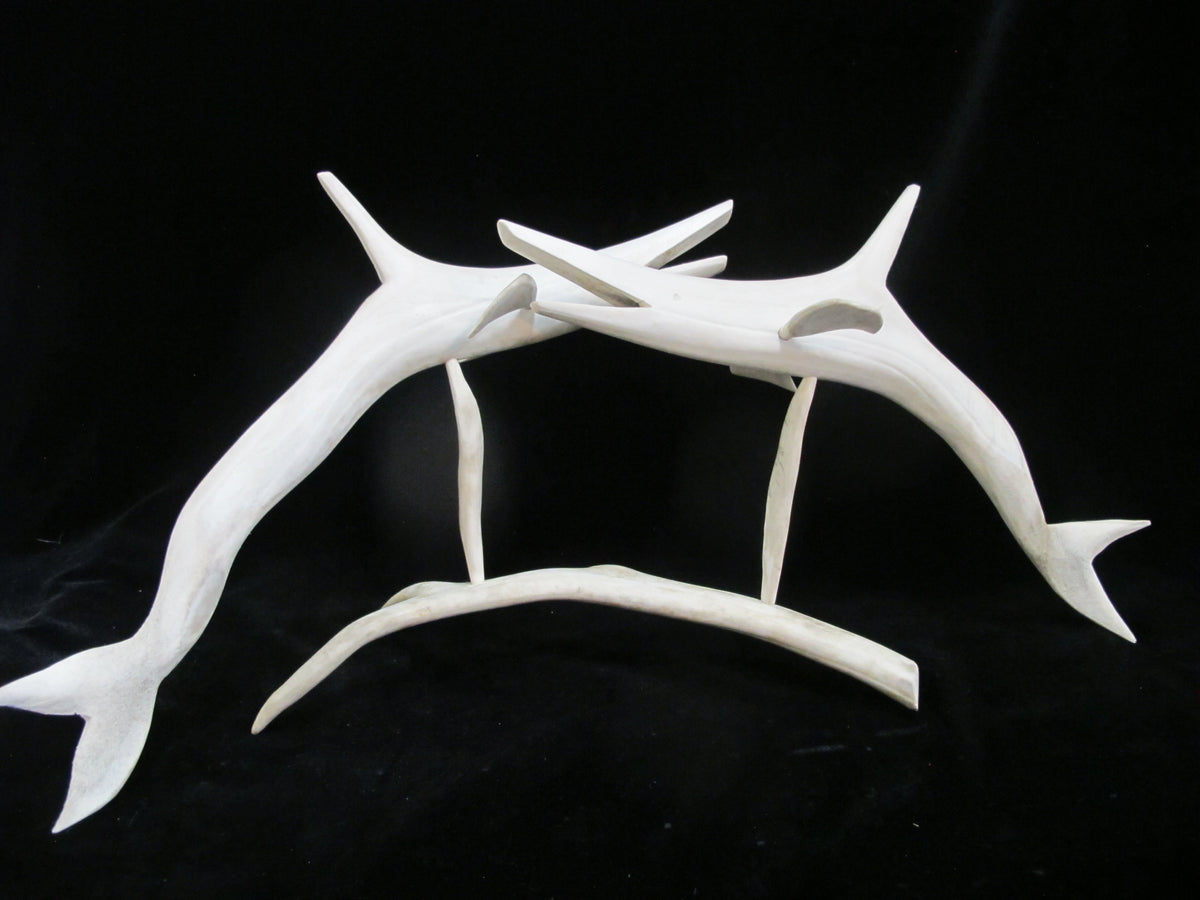 Canadian INUIT Caribou Antler Bone Carving of 2 WHALES on Base – The ...