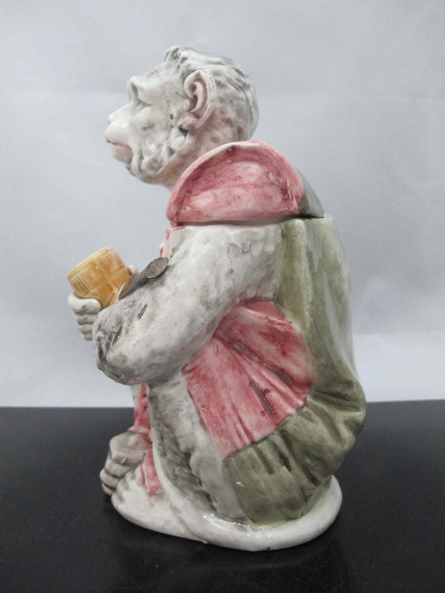 Antique Austria MAJOLICA Pipe Smoking MONKEY Tobacco Humidor Jar w/Lid ...