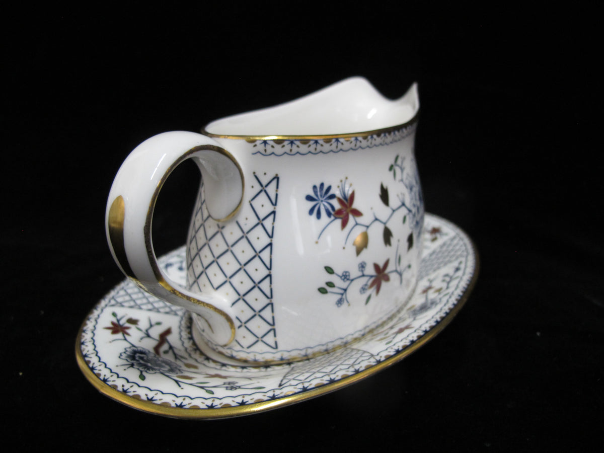 ROYAL Crown DERBY Bone China Flower MANDARIN Blue GRAVY Boat Pitcher U ...