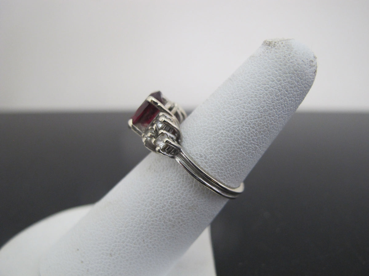 Red Solitaire GARNET & DIAMOND Accent 14k White Gold Statement Ring ...
