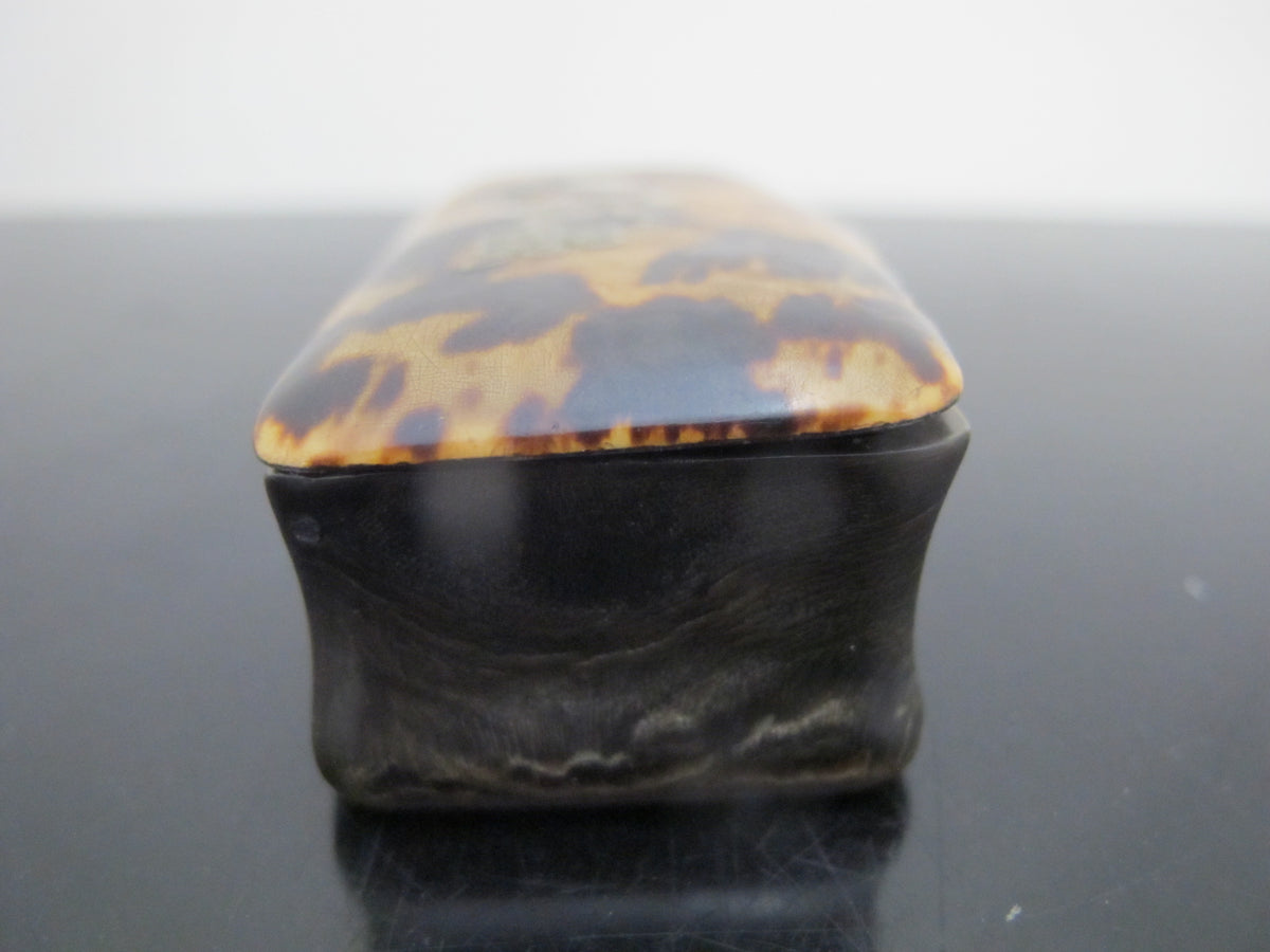 Antique VICTORIAN Pressed HORN & TORTOISESHELL Silver Inlaid Pill Snuf ...