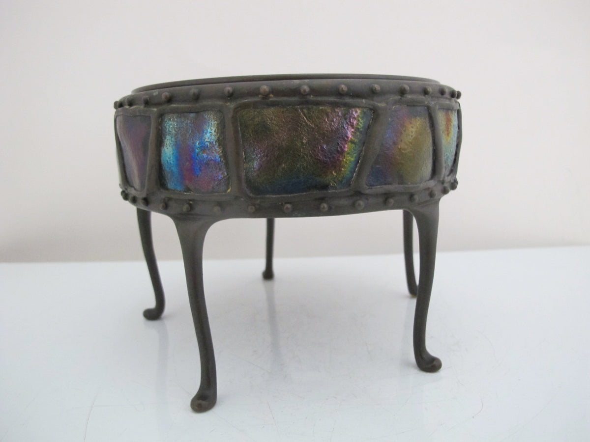 TIFFANY Studios Attributed Bronze Turtle Back FAVRILLE Glass Accent FE ...