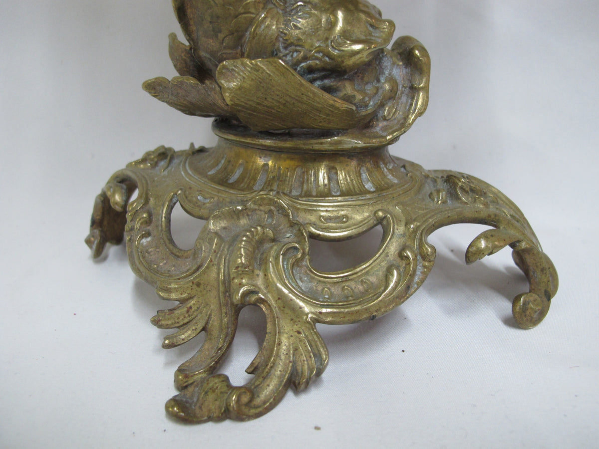 FRENCH Gilt BRONZE & Neptune Face Porcelain Shell DOLPHIN Louis XIV Ce ...