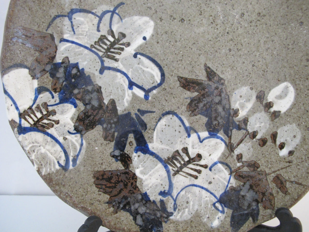 Japanese Bizen Style Studio Pottery Plate W/Flower Blossom Design Sign ...