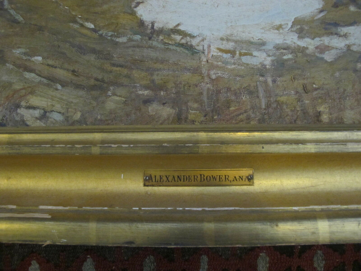 ALEXANDER BOWER Winter Road in Forest LANDSCAPE Signed Original Painti ...